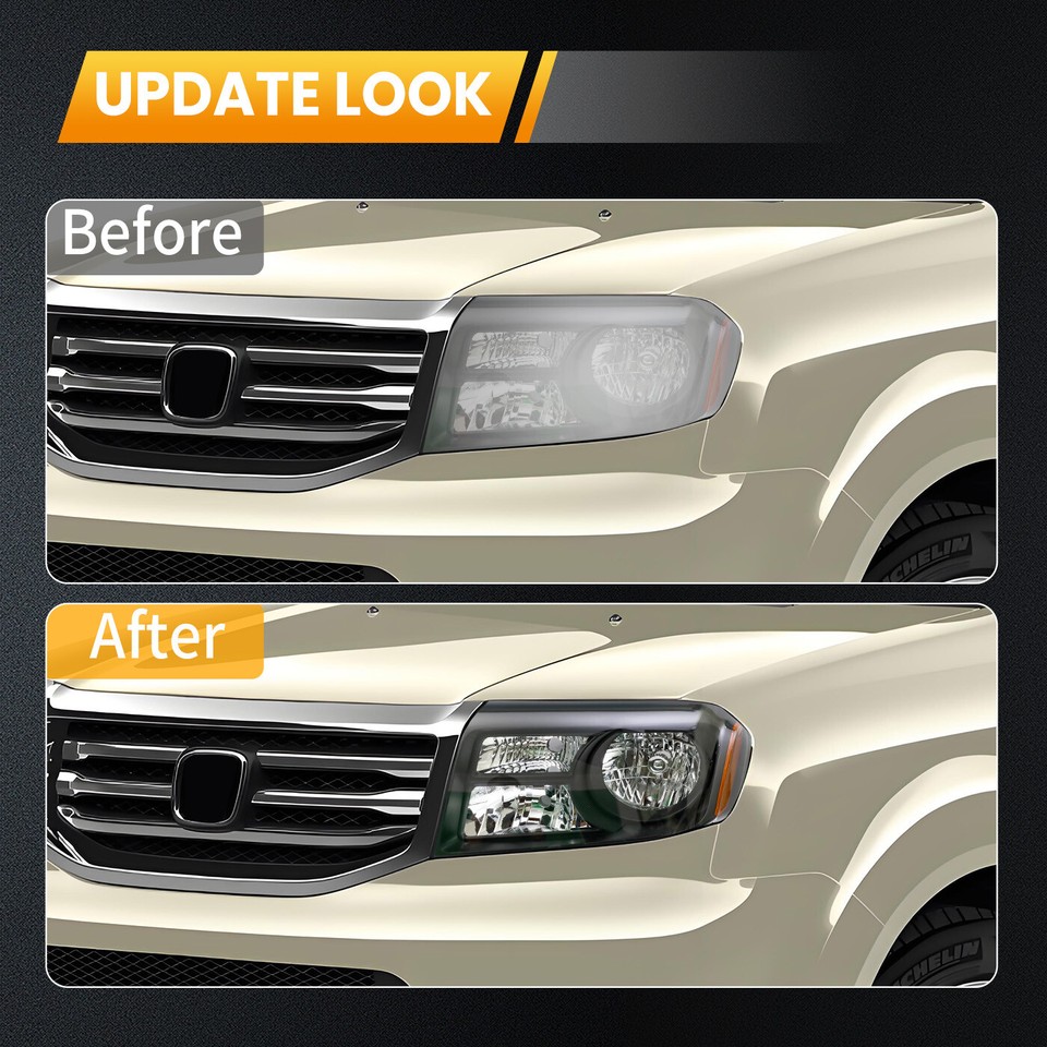 Headlights Pair For 2012 2013 2014 2015 Honda Pilot Halogen Black ...