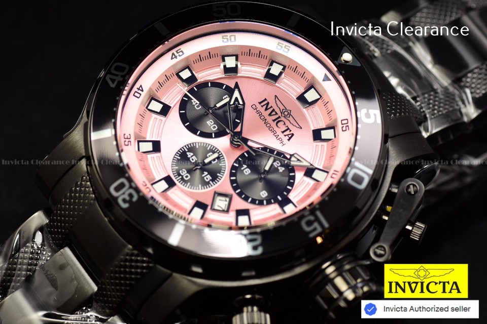 Invicta Coalition Forces NIGHT HAWK 52mm Mens PINK Dial Chrono Black ...