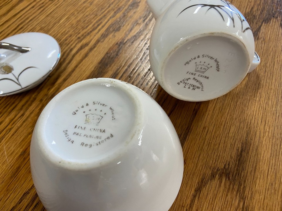 Vintage Gold & Silver Wheat Pattern Fine China Tea or Snack Set 18 pc ...