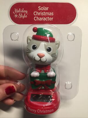 NEW Solar Powered Dancing Winter Christmas Santa Kitty Cat Gift Bobble ...