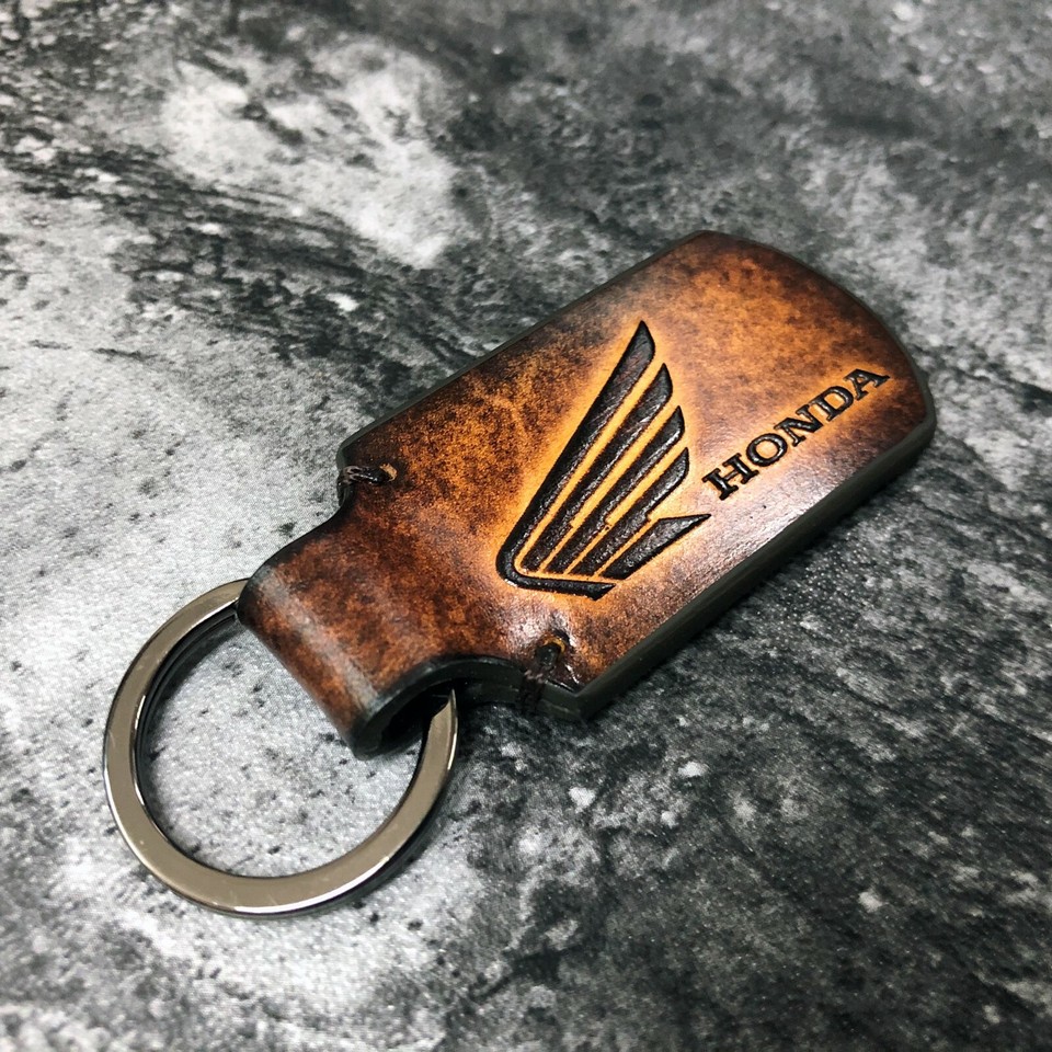 Handmade leather keychain with Honda Wing logo in Brown. 1EA | eBay