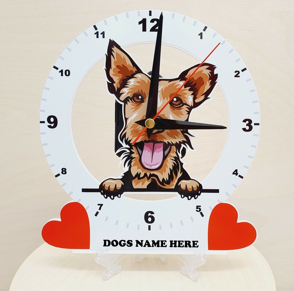 Personalised Clock, Your Dog's Name, 50+ Dog Breeds, Cartoon Style ...