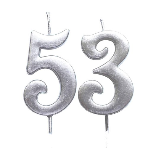 Silver Number 53 Birthday Candle 53rd Numeral Cake Topper Party ...