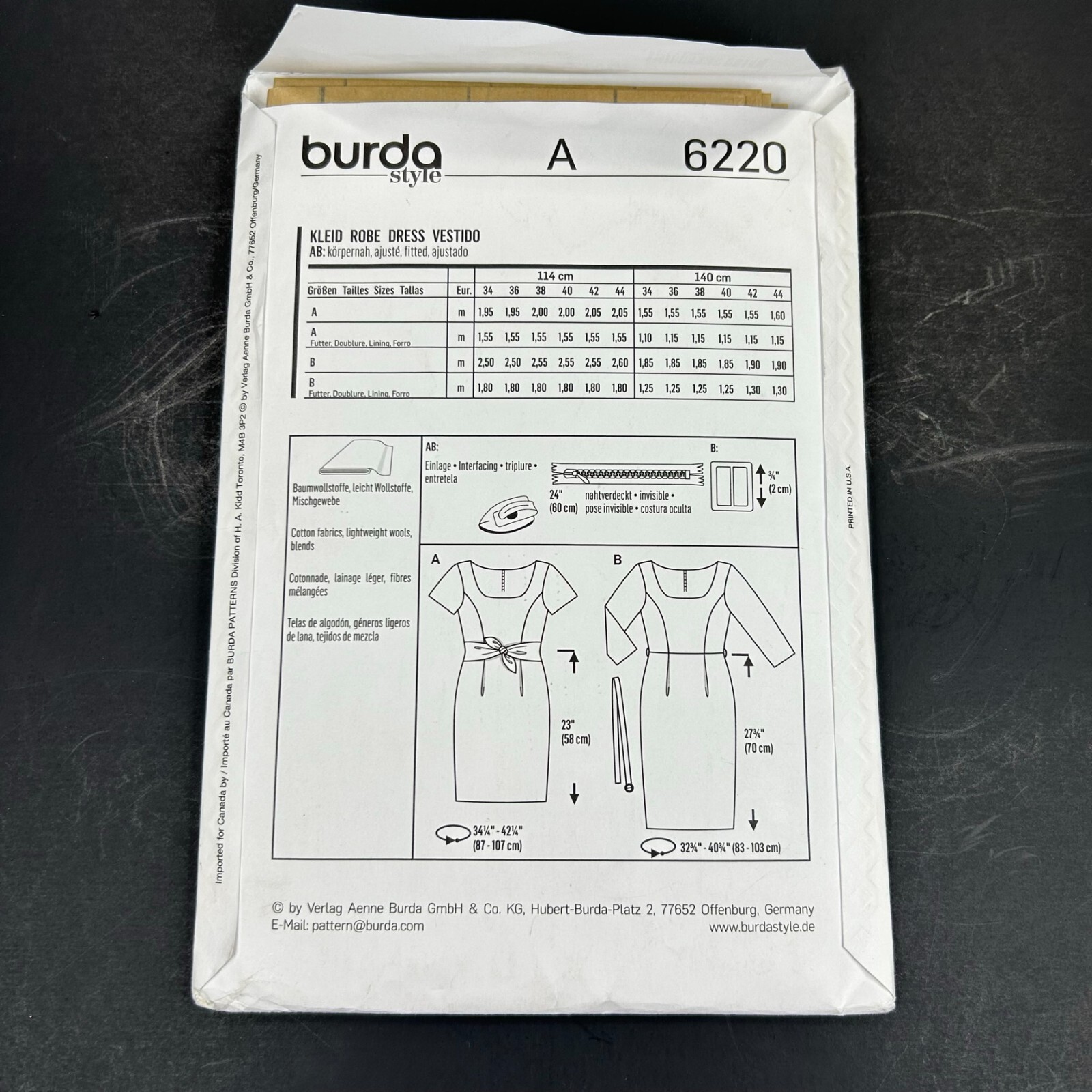 Burda 6220 Women's Dress Square Neck Fitted Bodice Uncut US 8-18 Euro ...