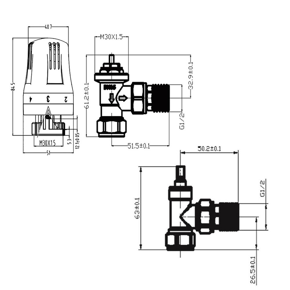 Angled Thermostatic TRV Manual Valves for Heated Towel Rail Radiator ...