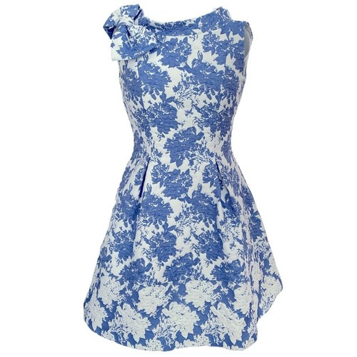 Sara Campbell formal gown 50’s Chinoiserie floral midi dress blue white ...