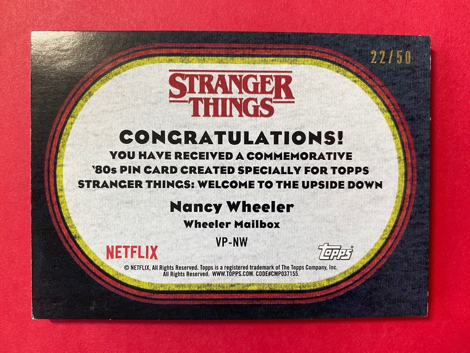2019 Stranger Things Upside Down PIN RELIC Nancy Walker #22/50 -82 | eBay