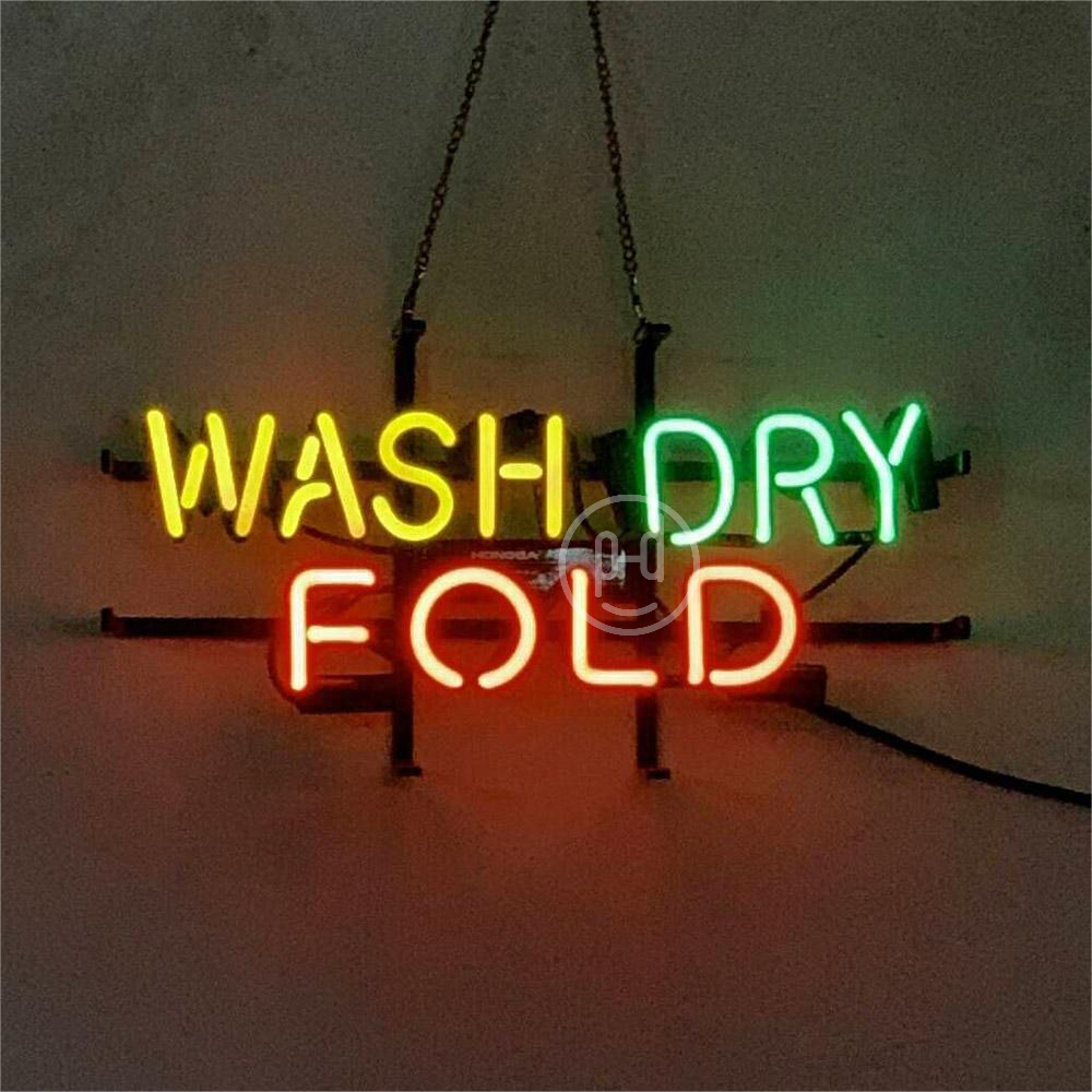 Wash Dry Fold Neon Sign Light Laundry Open Wall Hanging Real Glass Tube ...