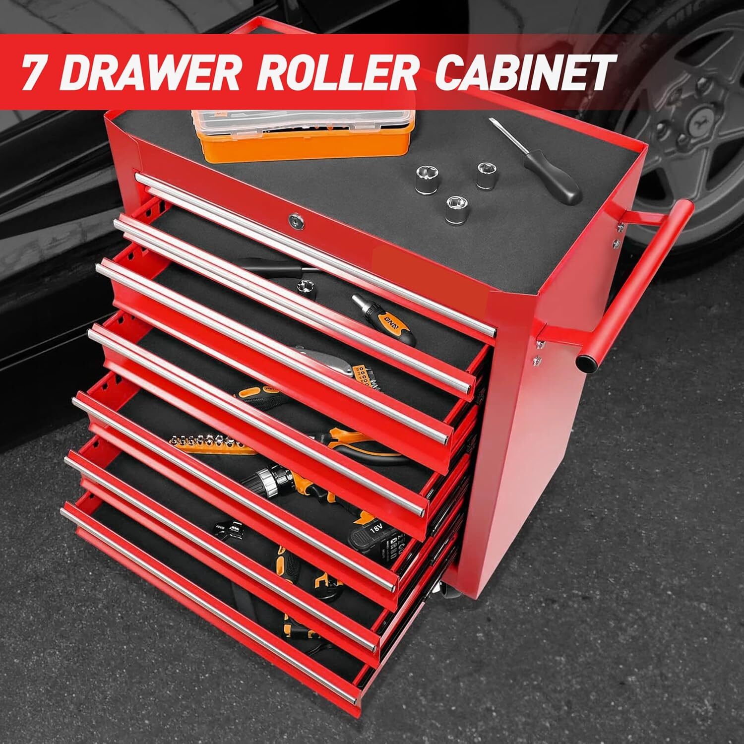 7 Drawers Tool Cart on Wheels,Rolling Tool Chest Mechanic Tool Storage ...