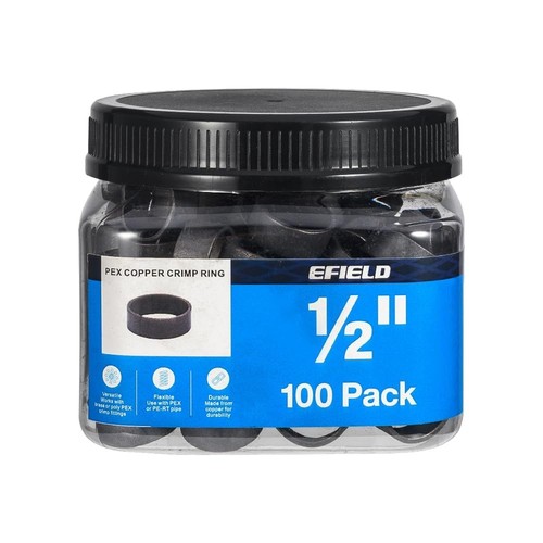 100-Pack 1/2" Pex Copper Crimp Rings For Pex Pipe Connection,Black ...