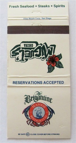 BRIGANTINE RESTAURANTS CORONADO, LA MESA, DEL MAR, POWAY, CA MATCHBOOK ...