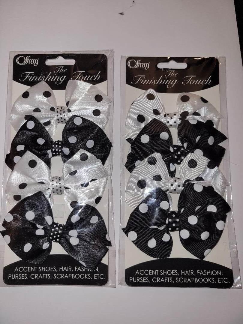 Offray The Finishing Touch Bows Black and White with Dots 4pc 2packages ...