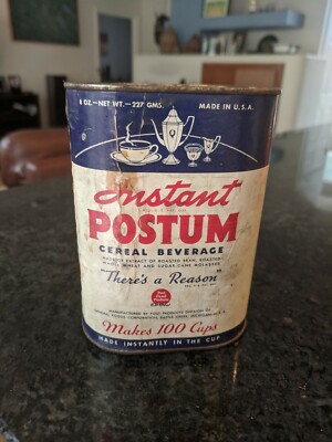 Vintage Instant Postum 100 Cup Cereal Beverage Tin, 8oz can 1938 ...