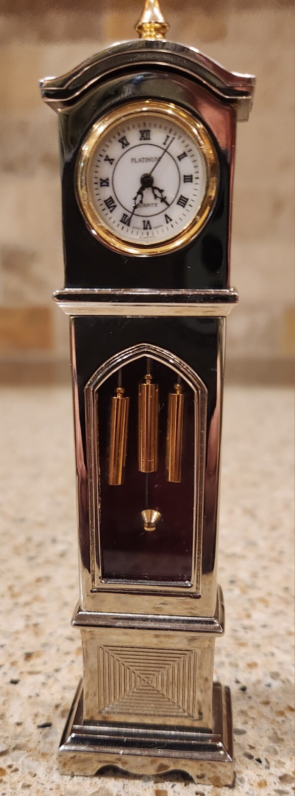 Platinum Gold Tone Grandfather Miniature Quartz Clock | eBay