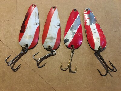 4 Red/White 2-1/4 Inch Fishing Spoon Lures | eBay