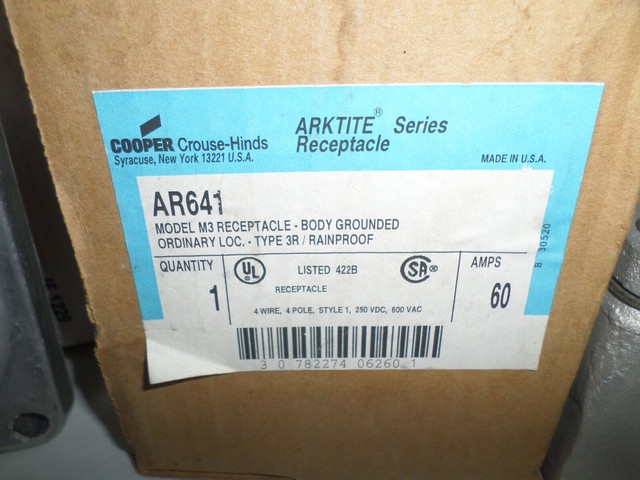 Crouse-Hinds AR641 60A, 600V Circuit Breaking Receptacle for sale ...