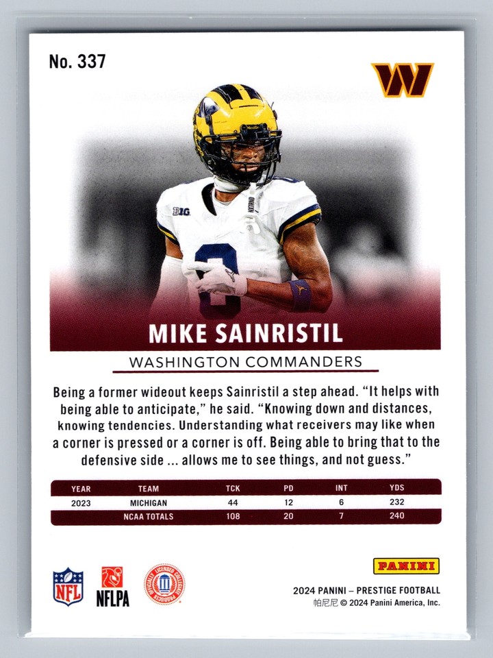 2024 Panini Prestige #337 Mike Sainristil | eBay