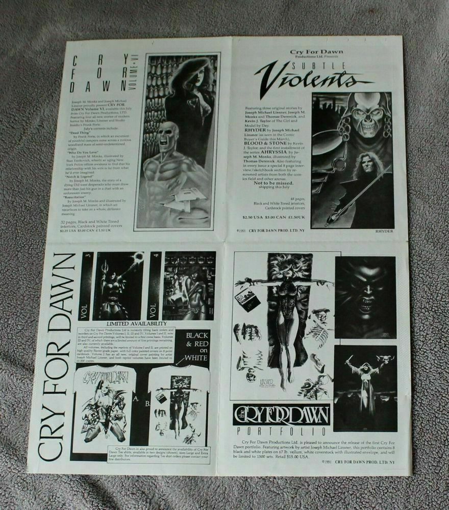 Cry For Dawn #6 1991 GGA Joseph Michael Linster B&W RARE Comic PROMO ...