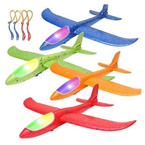 4 Pack LED Foam Airplane,17.5" Large Throwing Foam Plane, 2 Flight Mode ...