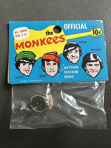 1960’S MONKEES ~ “MICKEY” FLICKER FLASHER RING In RARE BAG w HEADER ...