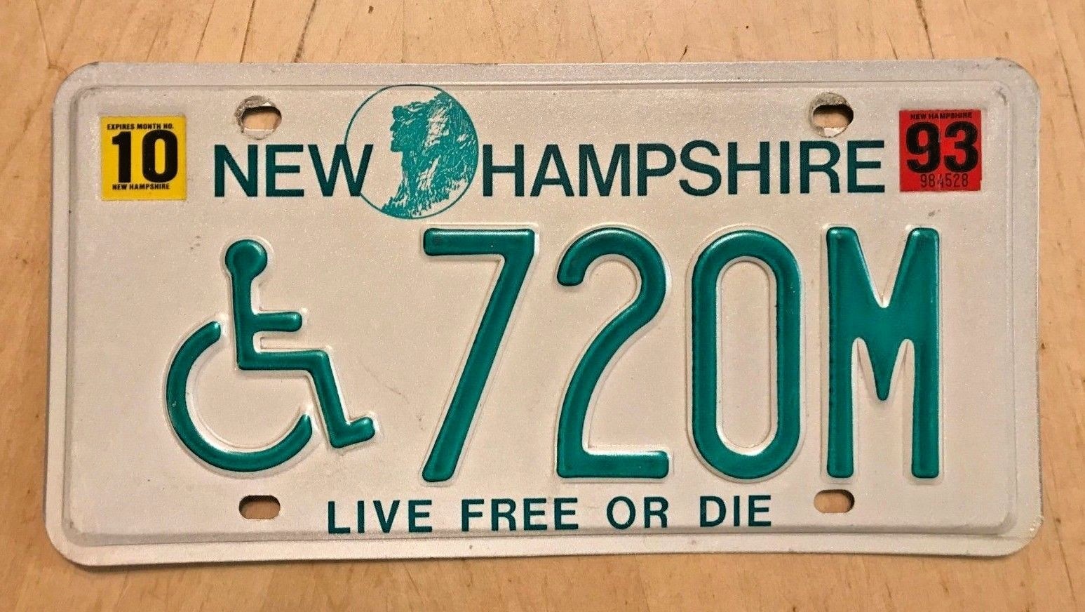 NEW HAMPSHIRE DISABLED PERSON LICENSE PLATE " 720 M " NH WHEELCHAIR ...