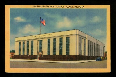 Post Office postcard Indiana IN Gary flag cars street view lanterns | eBay