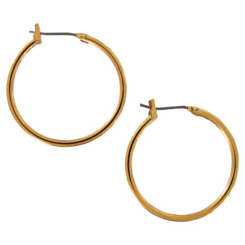 Classic Solid Plain Round Hoop Earrings Pierced Gold Tone Snap Down 1 3 ...