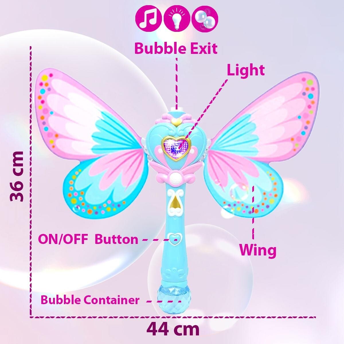 Bubble Fairy Wand with Light Music Safe Leak-Proof Magic Bubble Blower ...