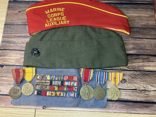 WW2 Campaign Medal Pin Bar Lot Caps USMC Pacific War WWII Militaria ...