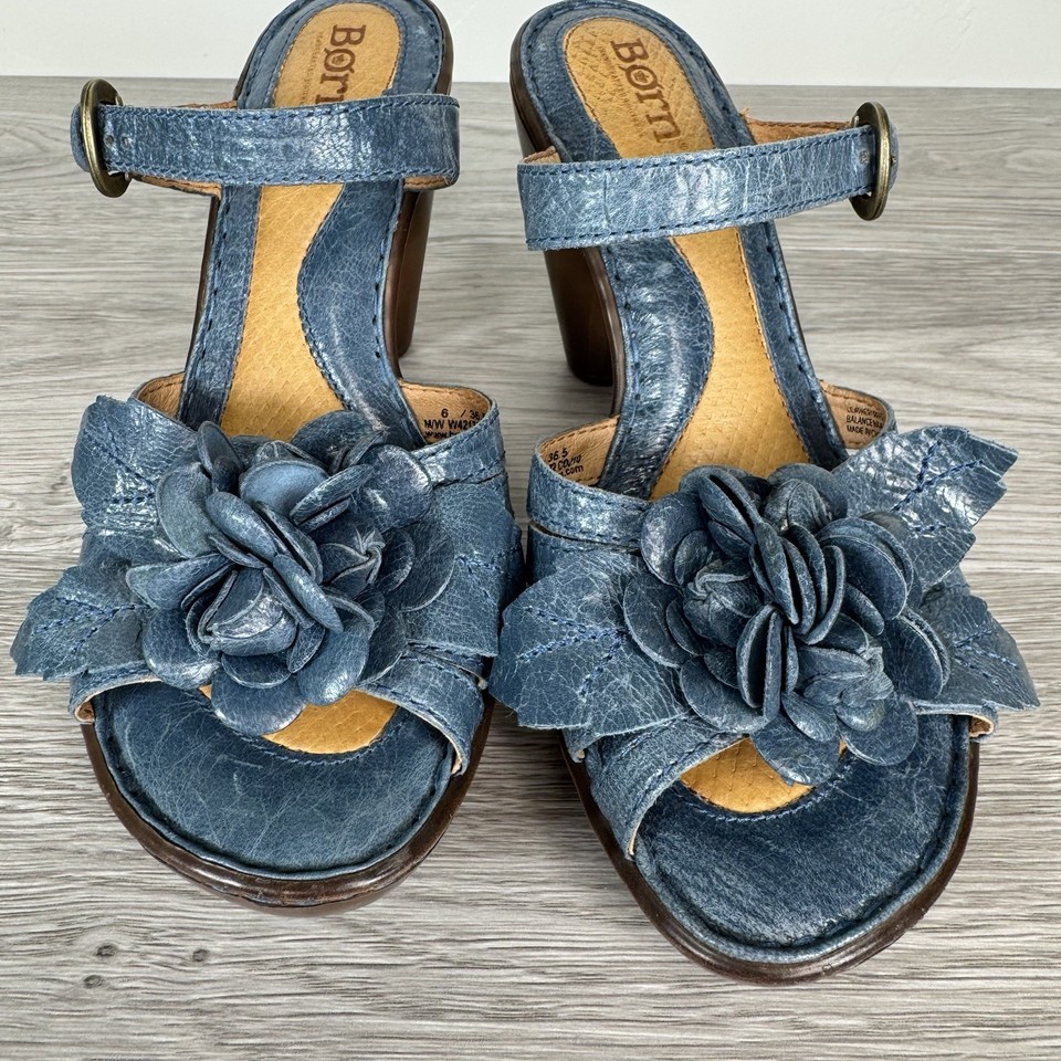 BOC Born Shoes Women's Sz 6 Sandals Slip On Mule Wedge Heel Blue ...