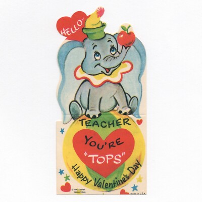 Unused Vintage Die-Cut Valentine Card To Teacher — WALT DISNEY ...