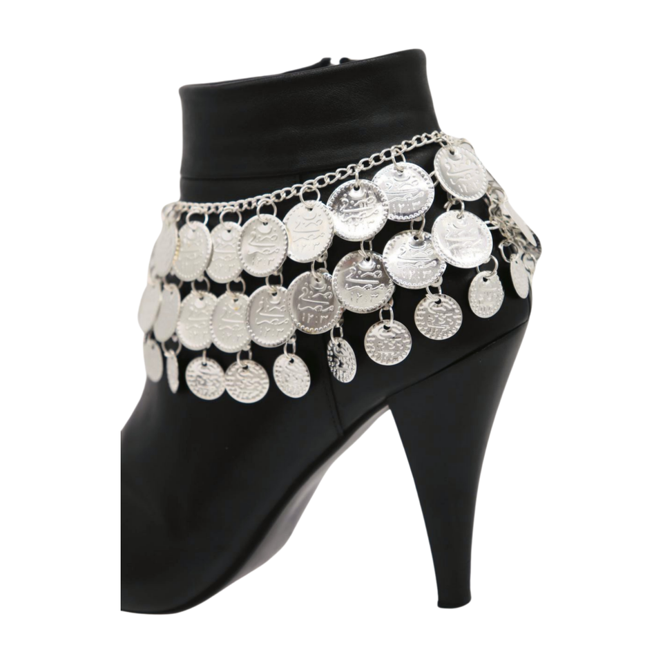 Women Metal Chain Boot Bracelet Anklet Shoe Silver Coin Charm Belly ...