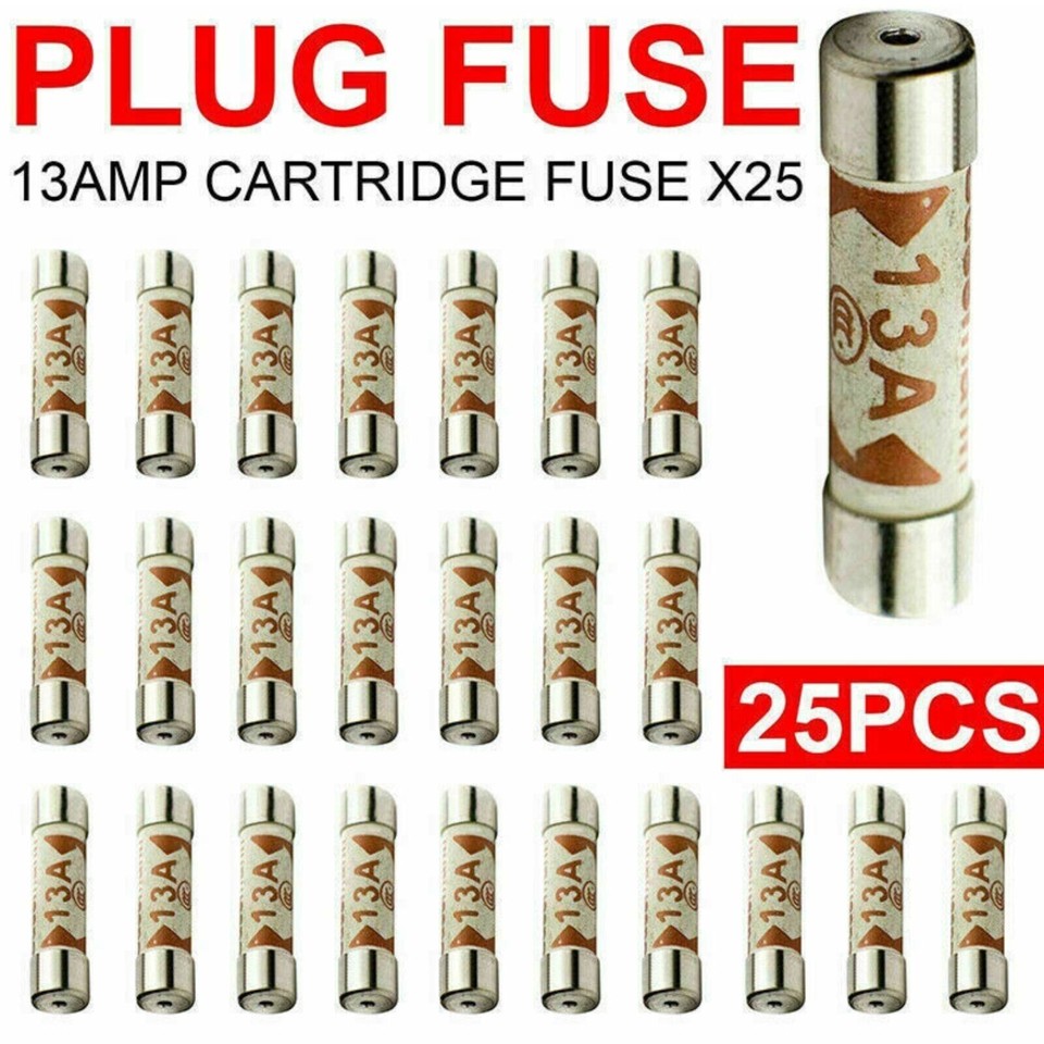 25x 13A Domestic Fuses Plug Top Household Mains 13amp Cartridge Fuse UK ...