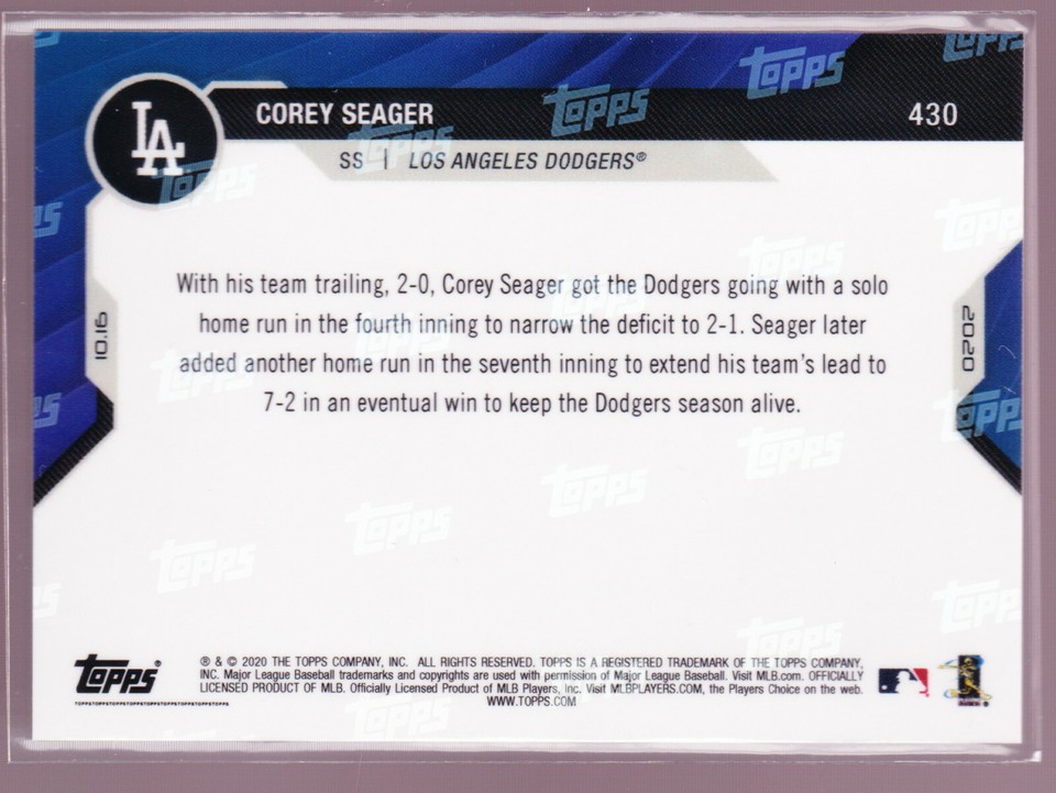 Corey Seager Dodgers Fuels Comeback vs Braves NLCS 10.16 2020 TOPPS NOW ...