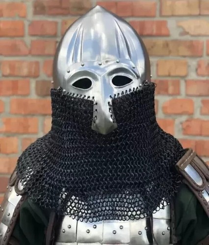Medieval knight Helmet Combat Armor viking Steel Black Chainmail Helm ...