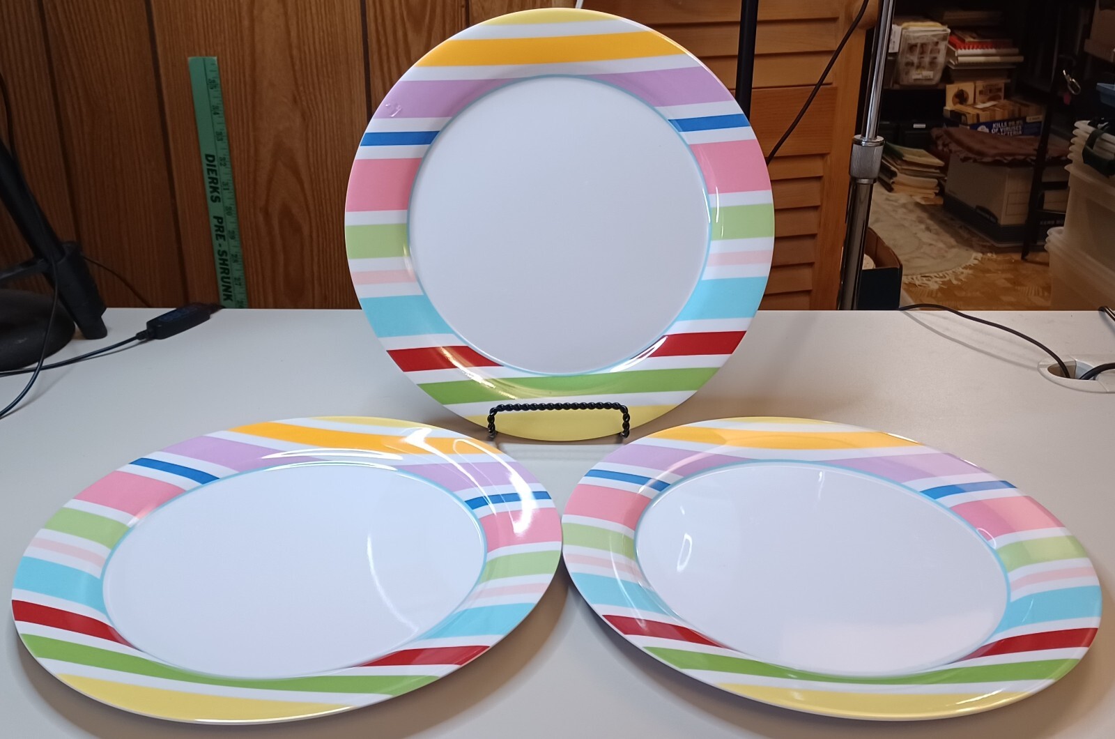 Melamine Plates Home by Target Pastel Stripe Rim Set of 3 pink green ...