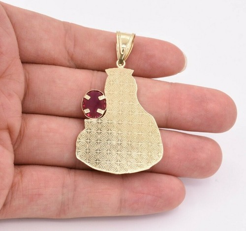 2 1/4" Saint Barbara Diamond Cut Ruby Pendant Real 10K Yellow White ...