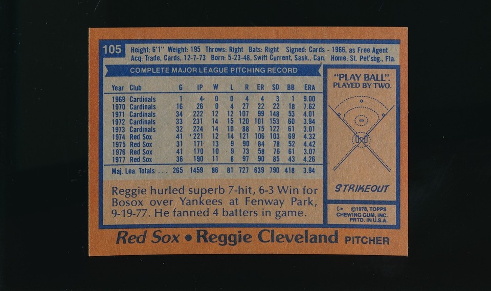 1978 Topps #105 Reggie Cleveland * Pitcher * Boston Red Sox * NM * | eBay