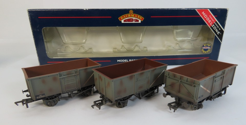 OO Bachmann 37-225Z Set Of 3 BR Grey Steel Mineral Wagons Weathered ...