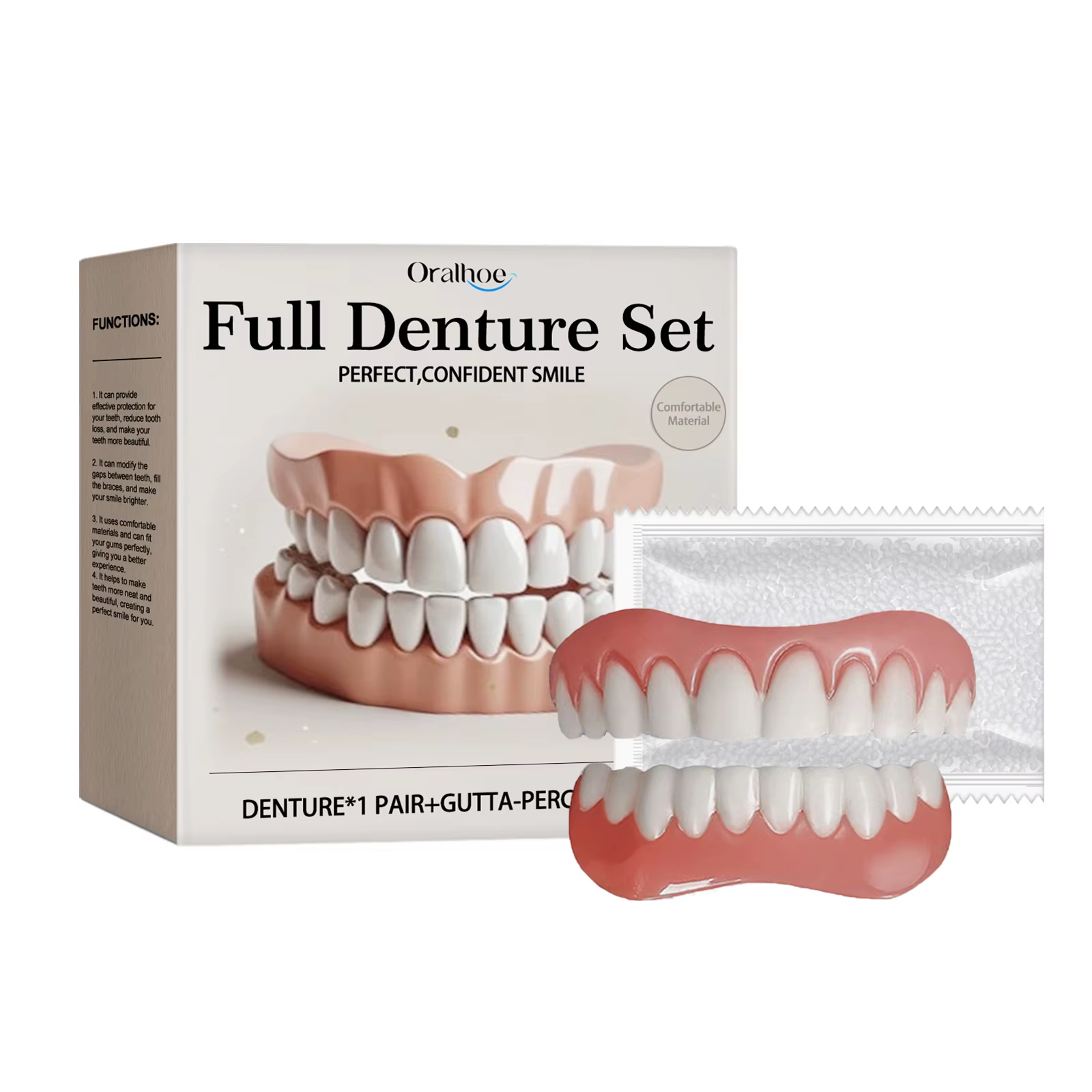 Full Denture Set over Gums Improve Dental Loss Comfortable Fit Enhance ...
