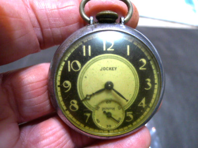 E. Ingraham Jockey Nickel Plated Pocket Watch.. 50mm. Hand Wind ...