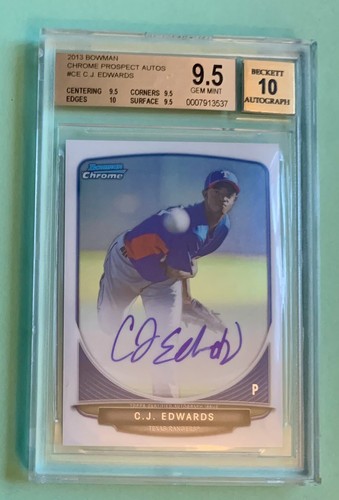 2013 BOWMAN CHROME BASEBALL CJ EDWARDS BCP-CE PROSPECT AUTO BGS GEM ...