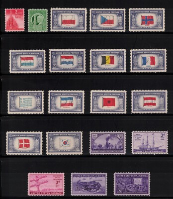 US Stamps 1943 - 1944 Commemorative Sets: Scott # 907 - 926 Mint OG NH ...
