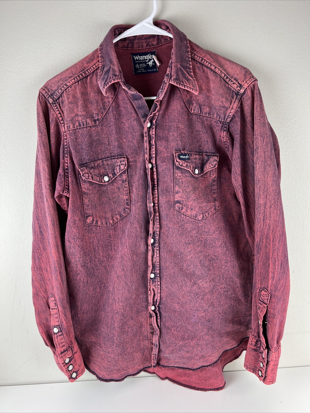 Wrangler Shirt Men’s Large Pearl Snap Western Red/pin… - Gem