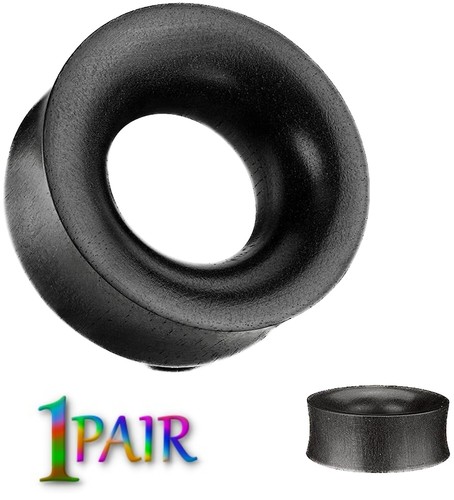 Pair 8g-50mm CONCAVE BLACK ARENG WOOD TUNNELS Double Flare Gauges Plugs ...