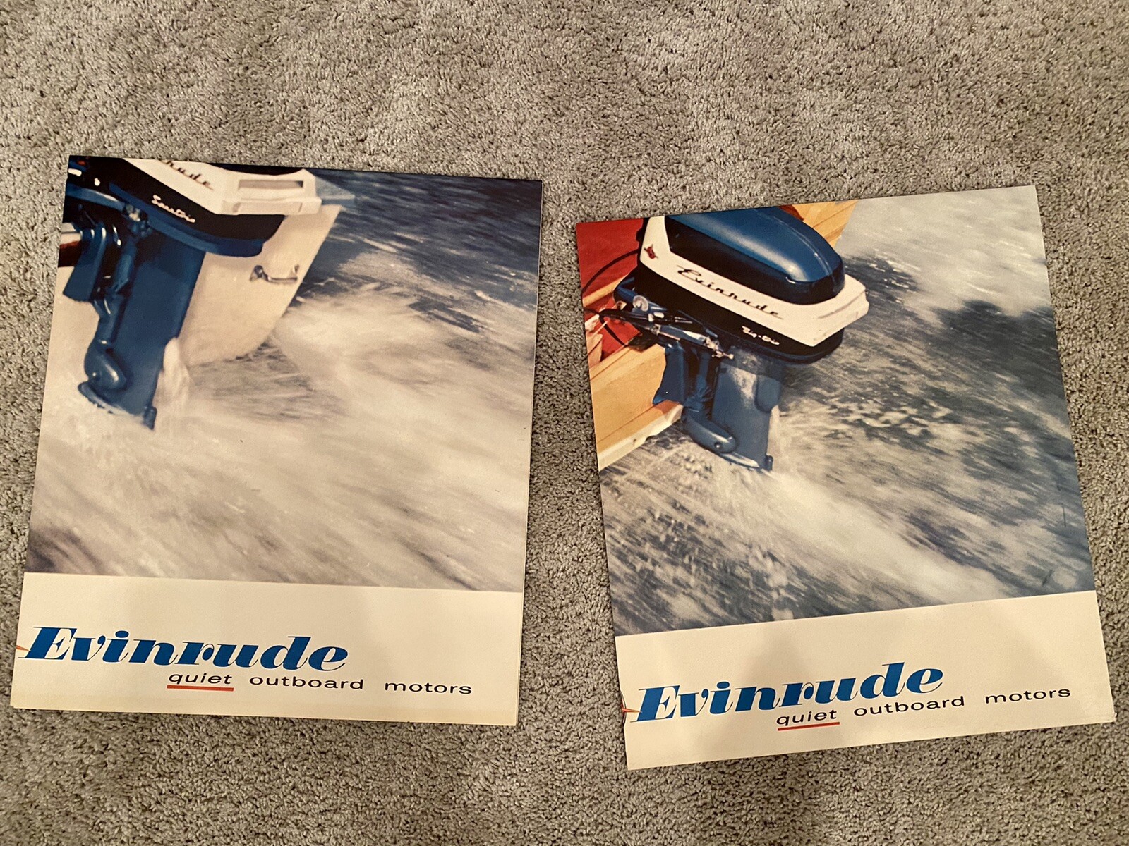 RARE Vintage 4 ORIGANAL 1957 Evinrude Boat Sales window displays signs ...