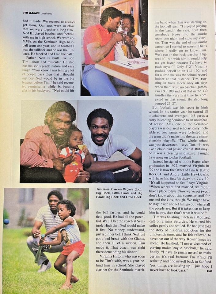 1984 Tim Rock Raines Montreal Expos Baseball illustrated | eBay