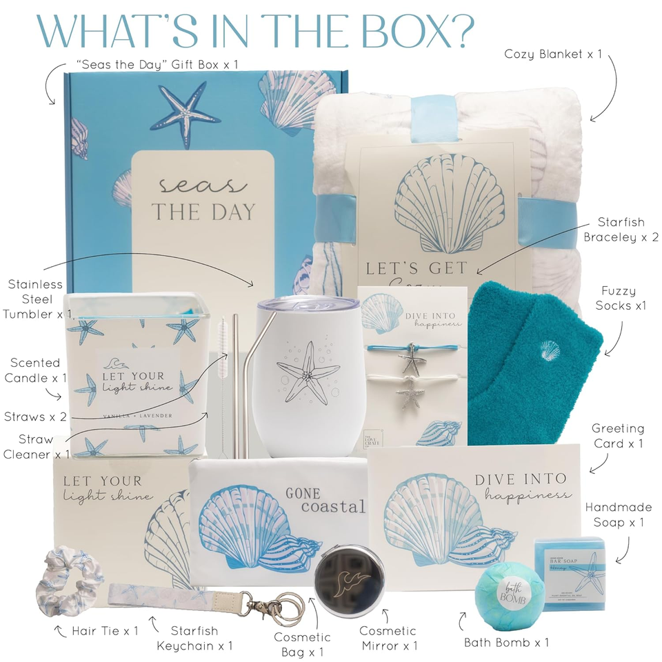 Self Care Gifts for Women. 15Pc Gift Box Filled with Ocean Themed Beach ...