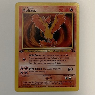 1999 WIZARDS 1st EDITION Moltres 27/62 Fossil Stamped Pokémon TCG Card ...