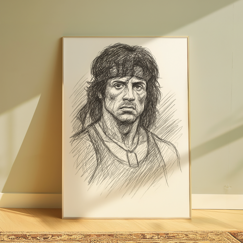 RAMBO DRAWING PRINT PORTRAIT SKETCH 8" x 10" RAMBO PRINT WALL ART HOME ...